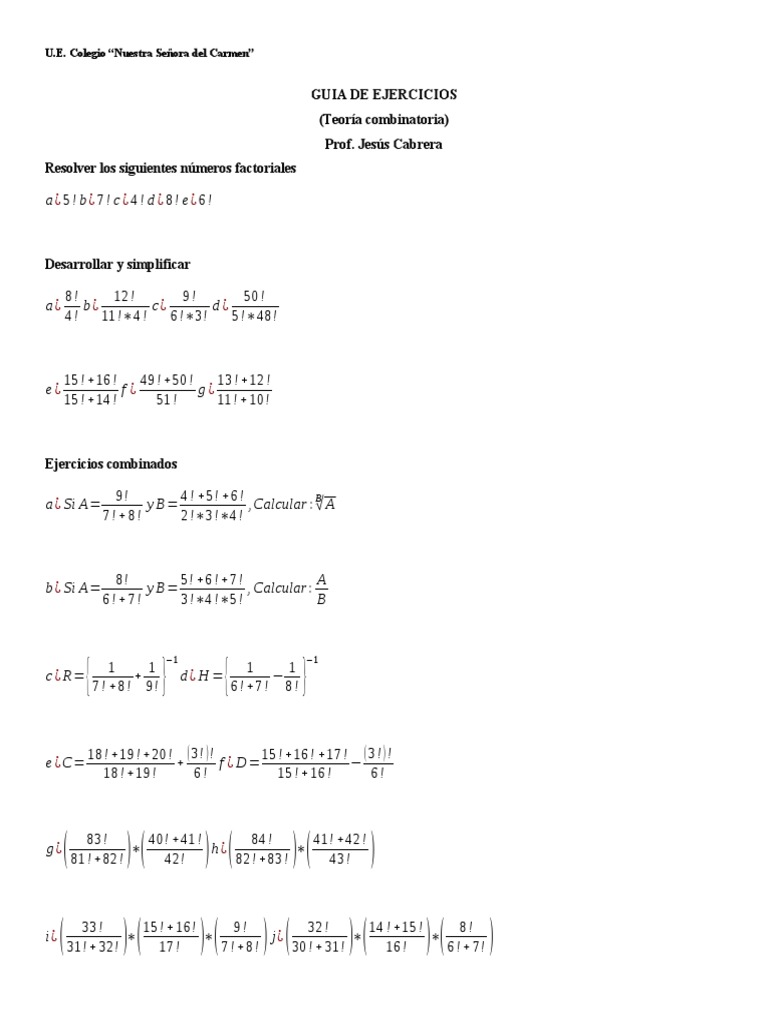 Guia Teoria Combinatoria | PDF | Matemáticas discretas | Álgebra