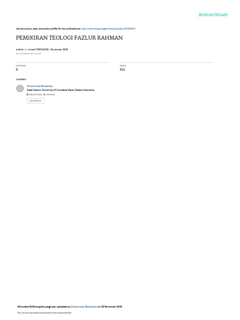 Pemikiran Teologi Fazlur Rahman | PDF | Religious Belief And Doctrine | God In Islam
