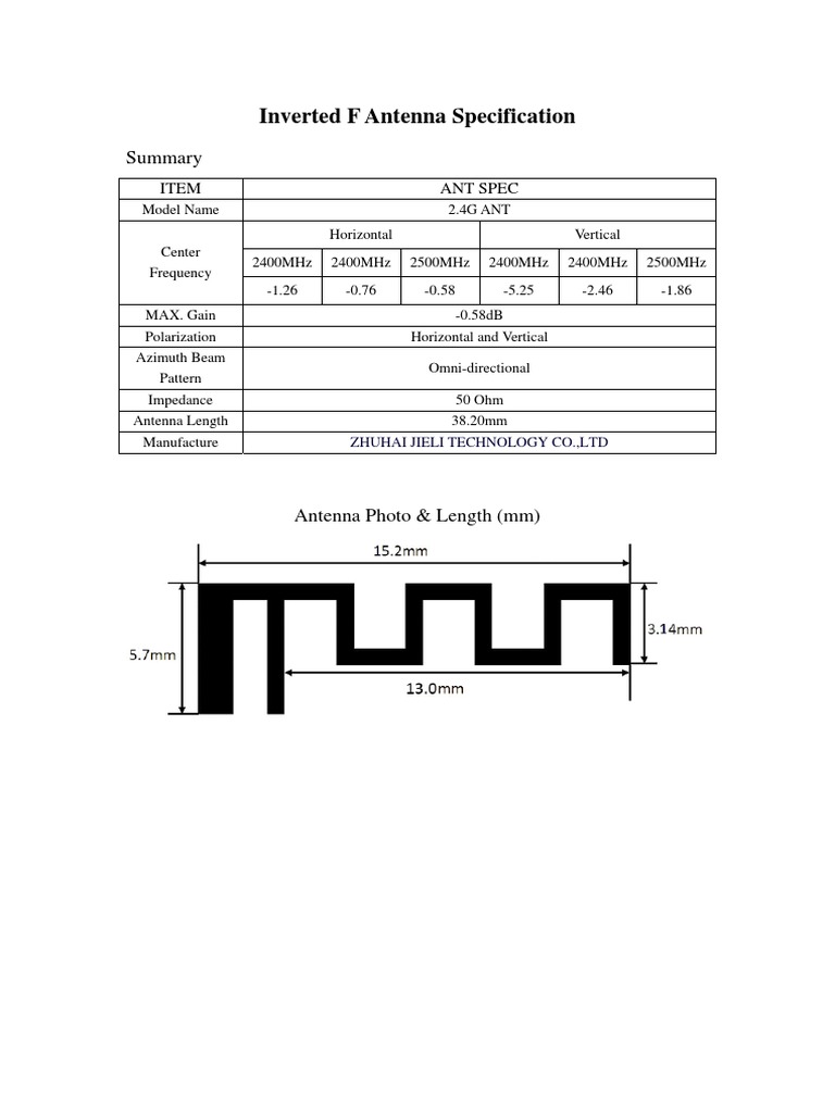 Inverted F Antenna Specification: Item Ant Spec | PDF