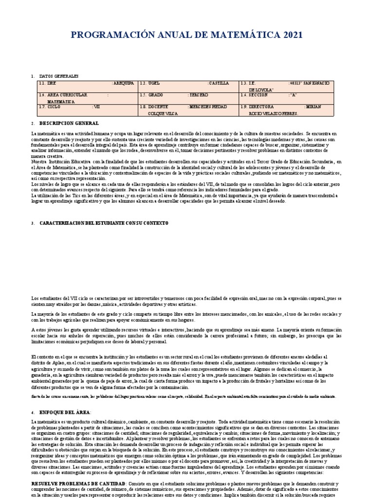 Matemática 3ro Programación Anual Sil | Descargar gratis PDF | Sustentabilidad | Aprendizaje