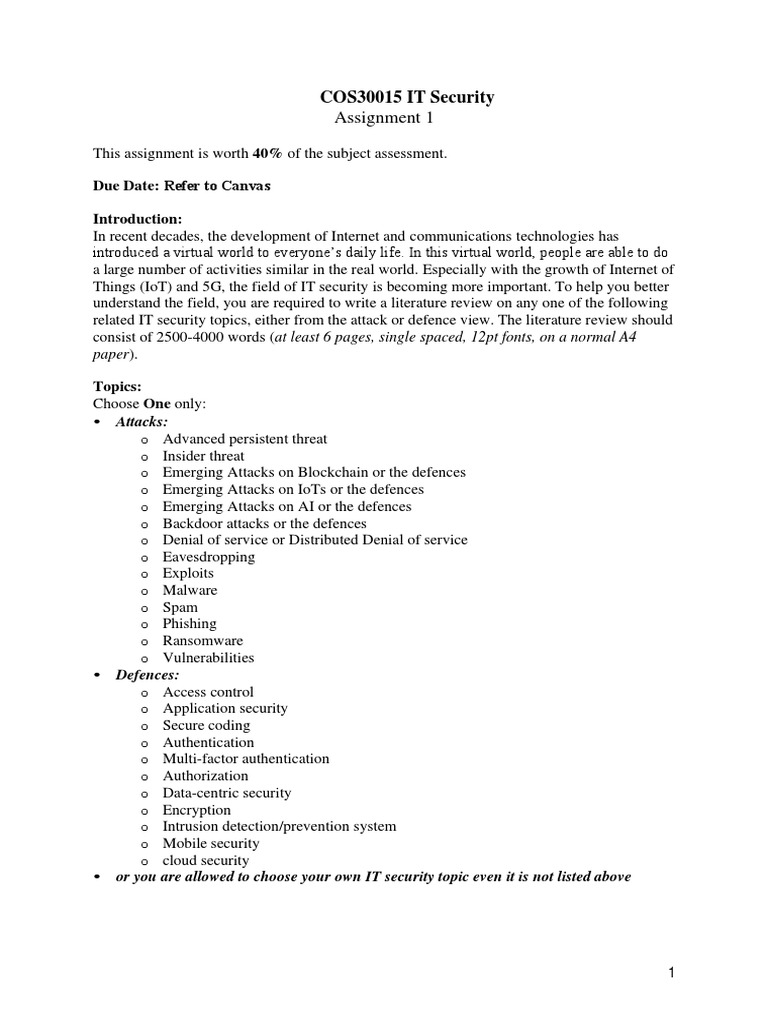 COS30015 IT Security: Assignment 1 | PDF | Computer Security | Security