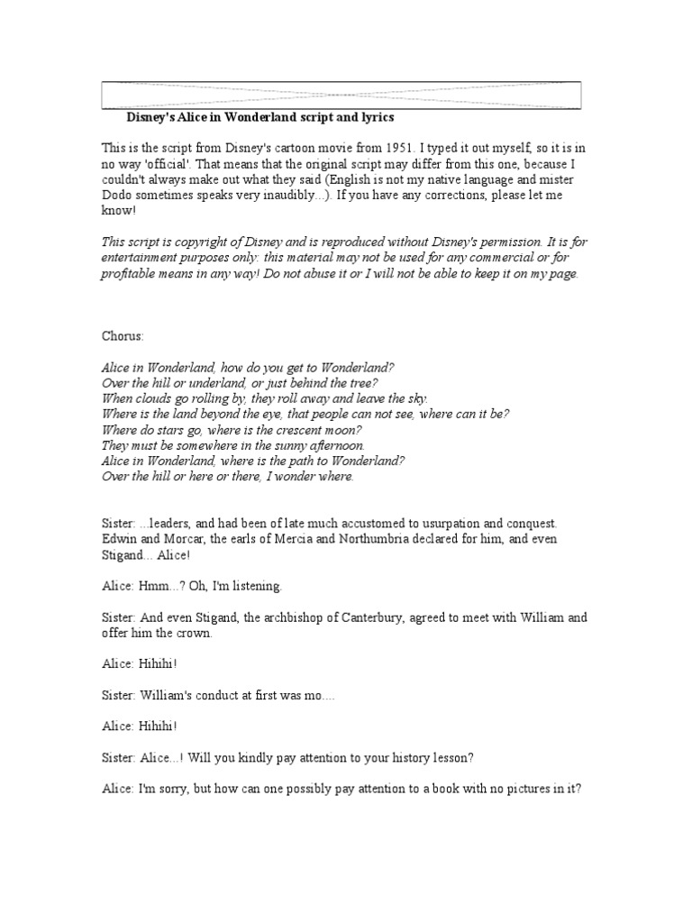 Alice in Wonderland My Mini Script | PDF | Lewis Carroll | Works