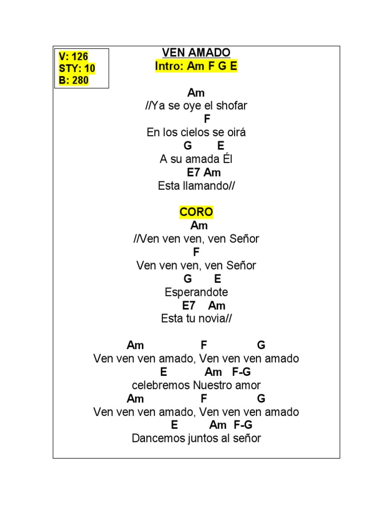 ACORDES MOSAICO Ven Amdo, El Señor Es Mi Rey | PDF