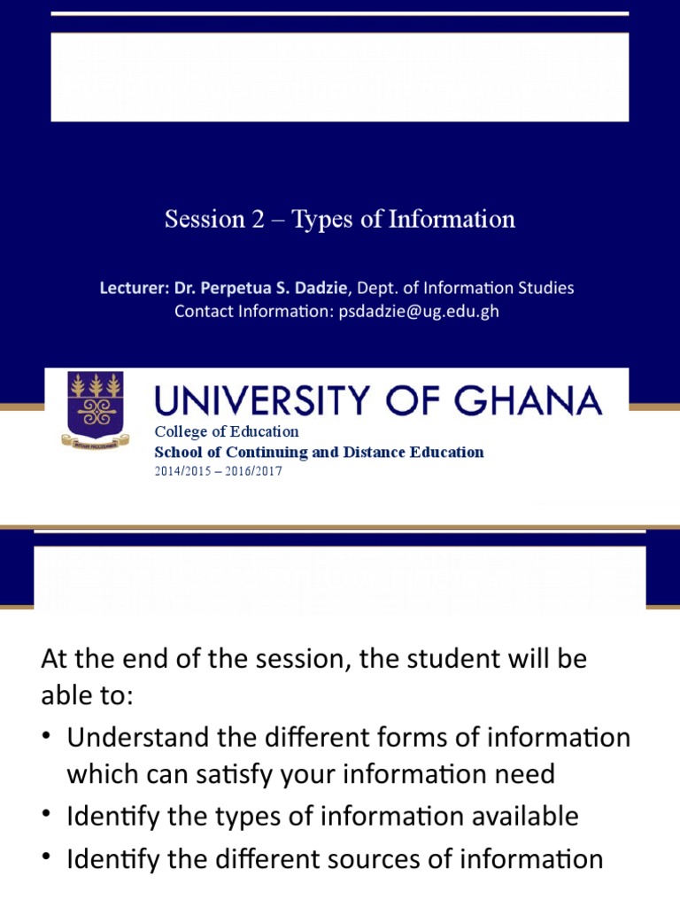 INFS 112 Introduction To Information Management: Session 2 - Types of ...