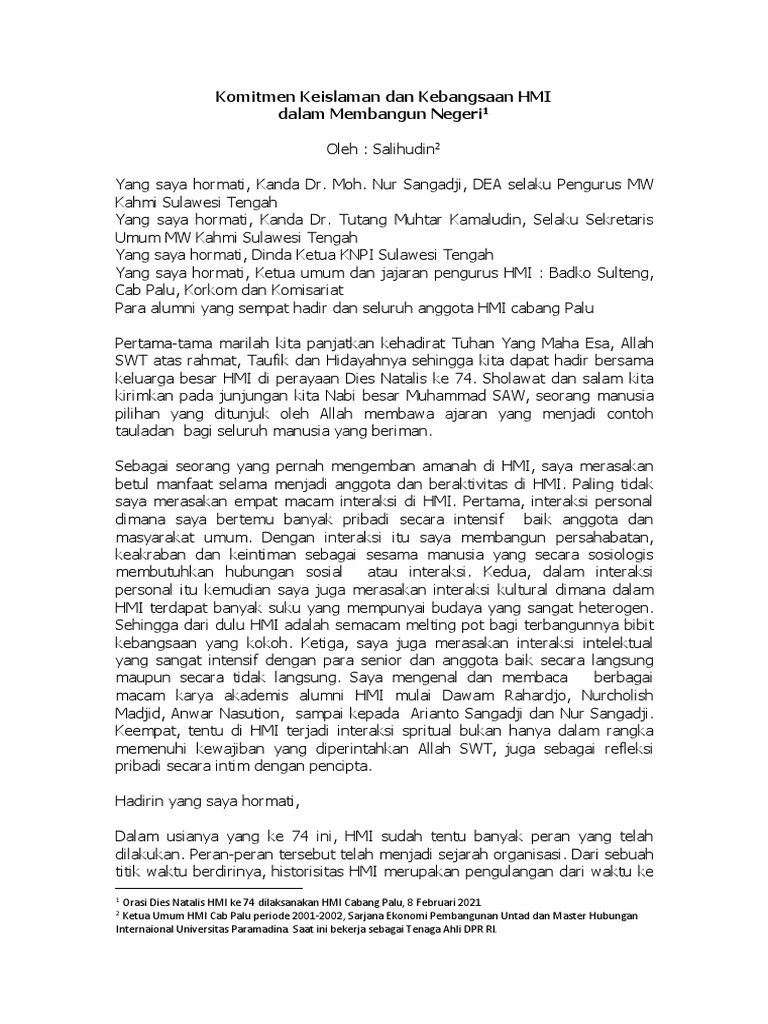 Orasi Dies Natalis HMI Cab. Palu - PDF 1 | PDF