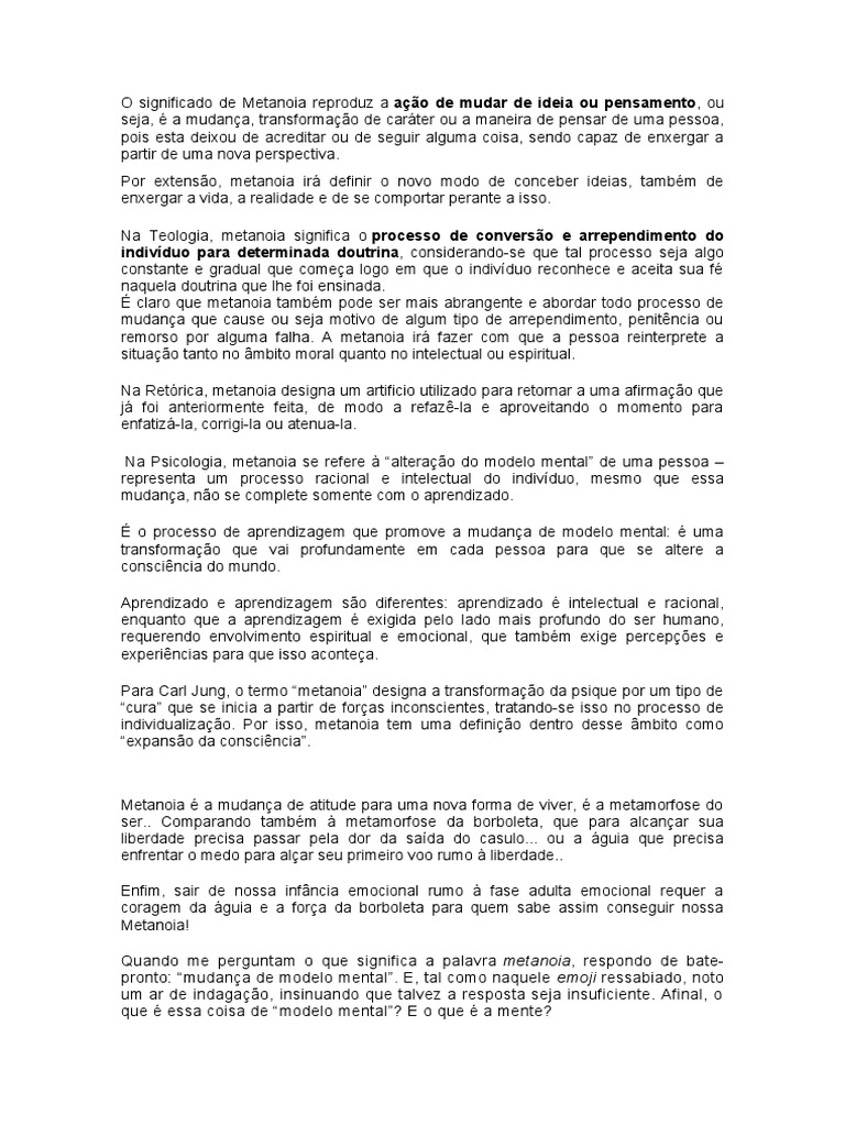 O Significado de Metanoia | PDF | Aprendizado | Mente