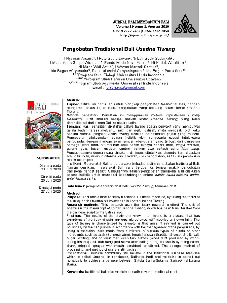 Pengobatan Tradisional Bali: Usadha Tiwang | PDF