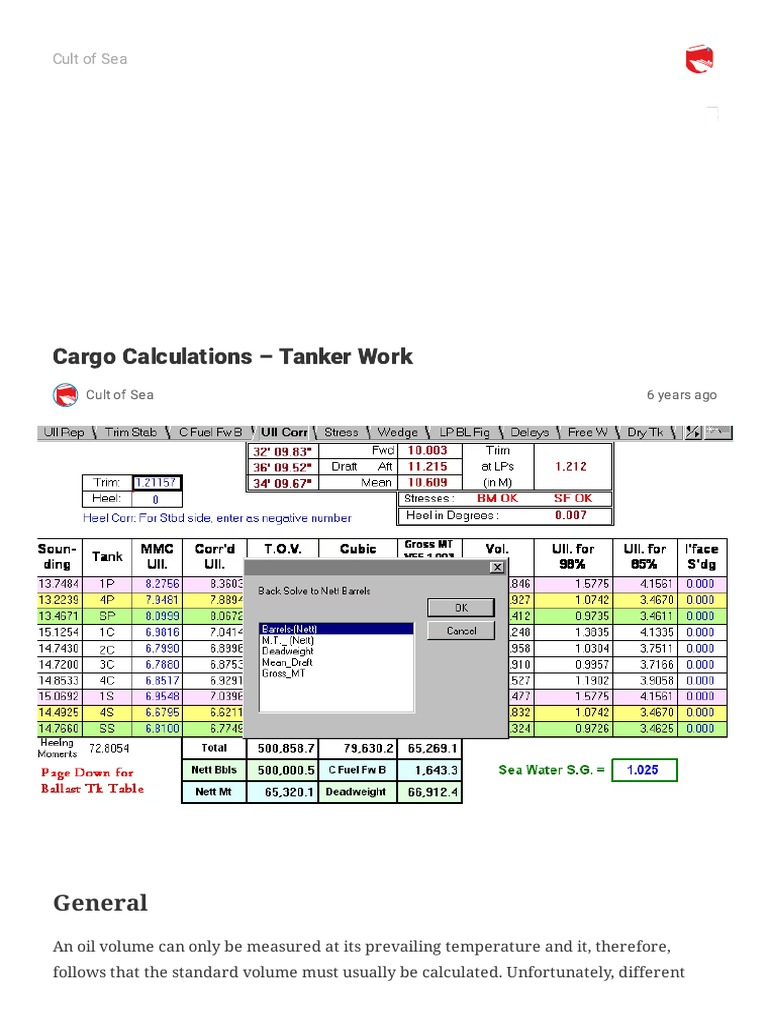 Tanker Cargo Calculations Guide | PDF | Barrel (Unit) | Density
