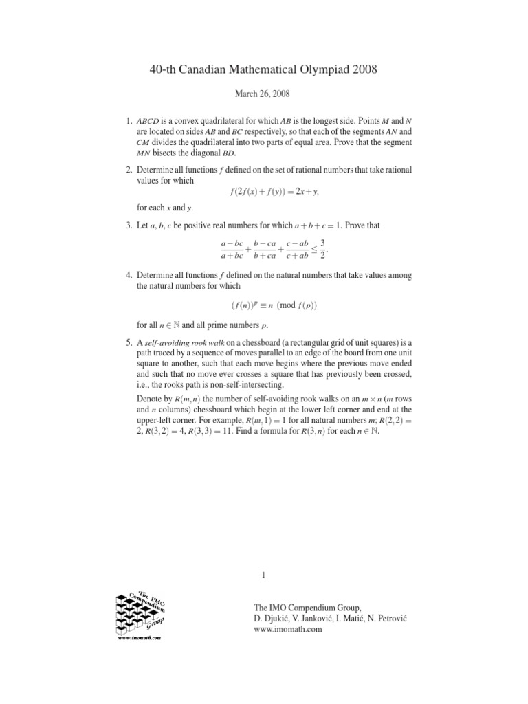 40-th Canadian Mathematical Olympiad 2008 | PDF