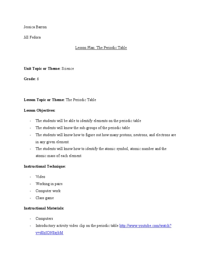 Lesson Plan - Periodic Table | PDF | Periodic Table | Chemical Elements