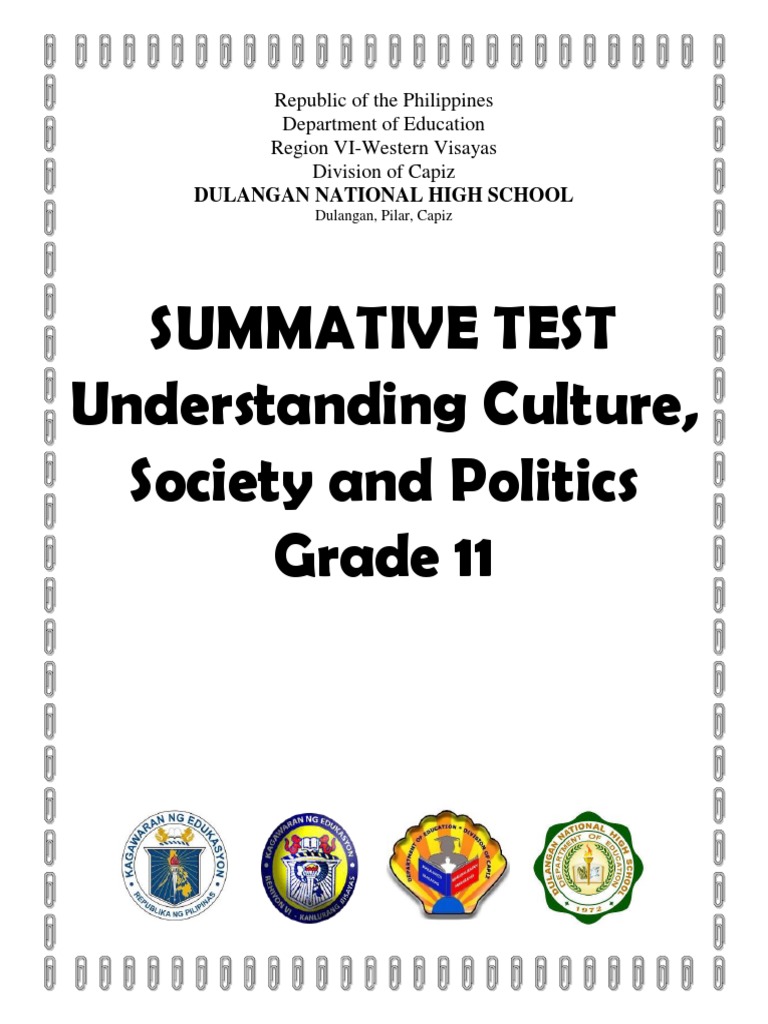 Summative Test Understanding Culture, Society and Politics Grade 11 ...
