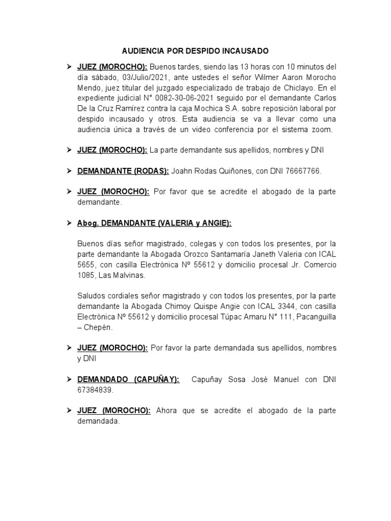 Audiencia Paf | PDF | Derecho laboral | Demanda judicial