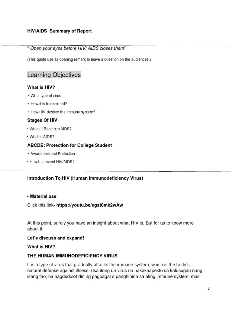 HIV and AIDS Summary of Report | PDF | Hiv/Aids | Infection