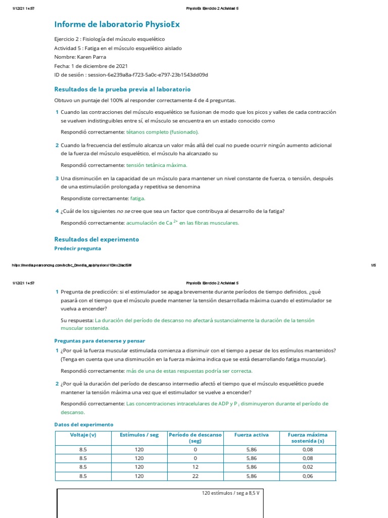 PhysioEx Ejercicio 2 Actividad 5 | PDF | Músculo | Contracción muscular