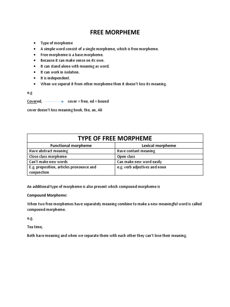 Free Morpheme: Functional Morpheme Lexical Morpheme | PDF