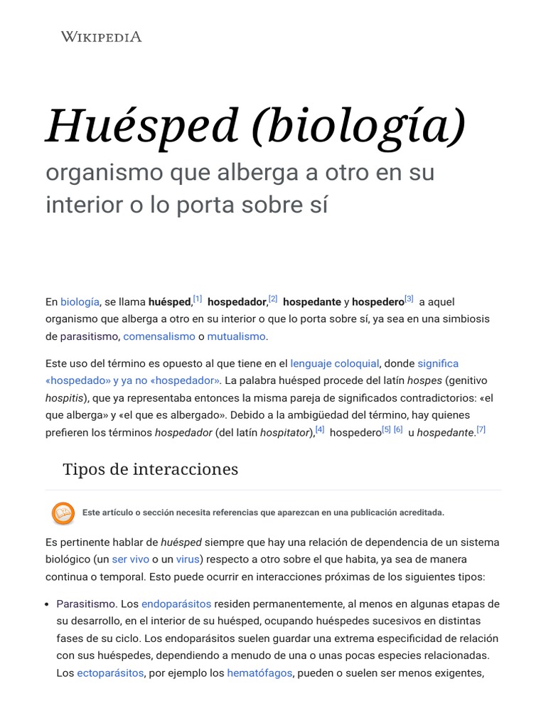 Huésped (Biología) - Wikipedia, La Enciclopedia Libre | PDF | Medicina ...