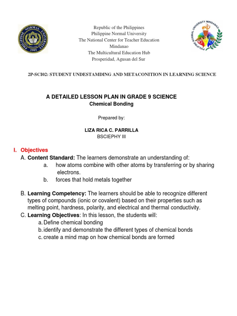 Chemical Bonding Detailed Lesson Plan | PDF | Chemical Bond | Ion