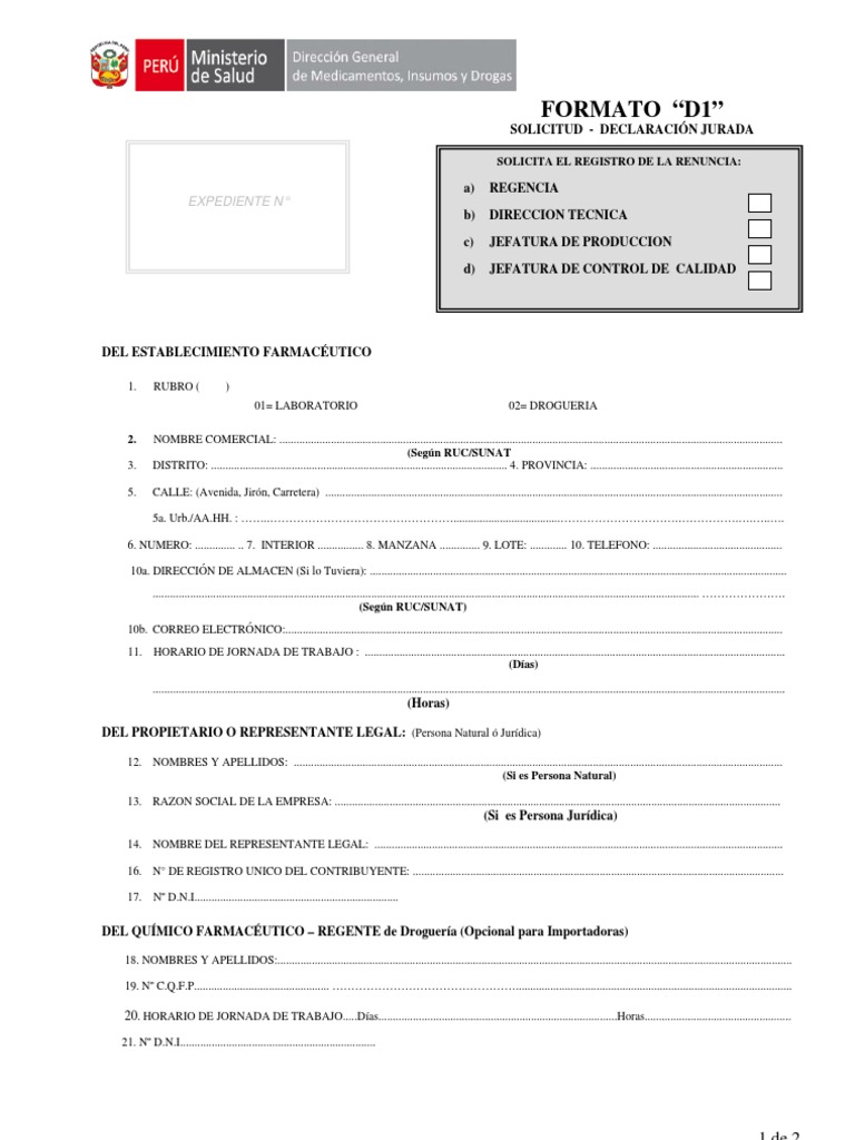 Formato D1 | PDF | Farmacéutico | Bienestar