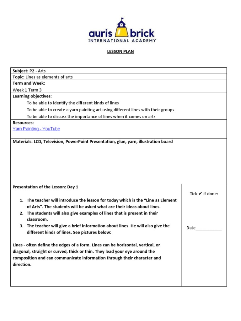 P2 Arts Week 1 Term 3 Lesson Plan | PDF | Teachers | Paintings