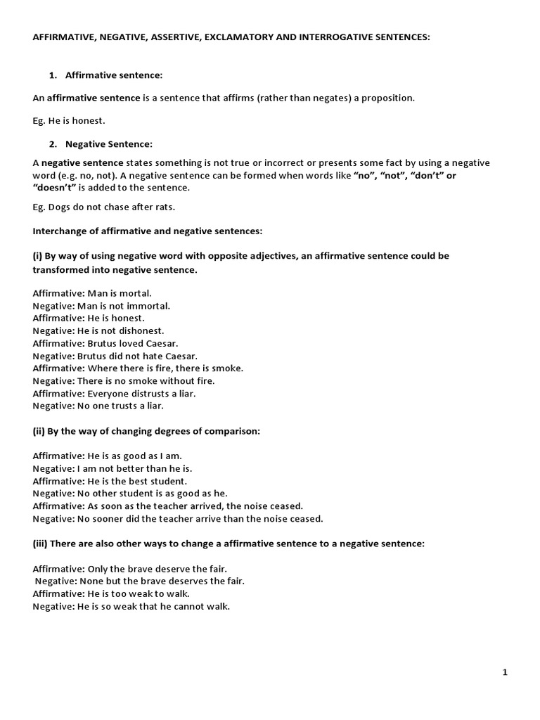 Assertive Negative Exclamatory Interrogative Sentences | PDF