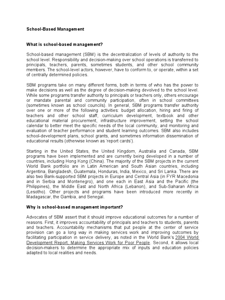 School-Based Management Explained | PDF | Decentralization | Teachers