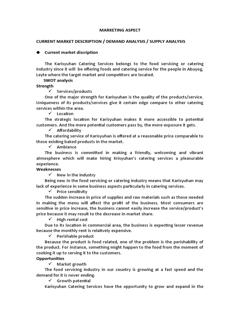 Calderon, Reynan C. Bsa-32a1 Current Market Description, Demand Supply ...
