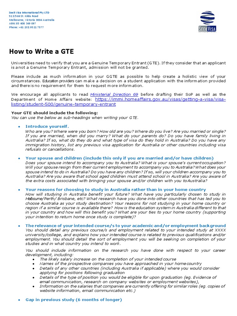 4 How To Write GTE | PDF | Travel Visa | Employment