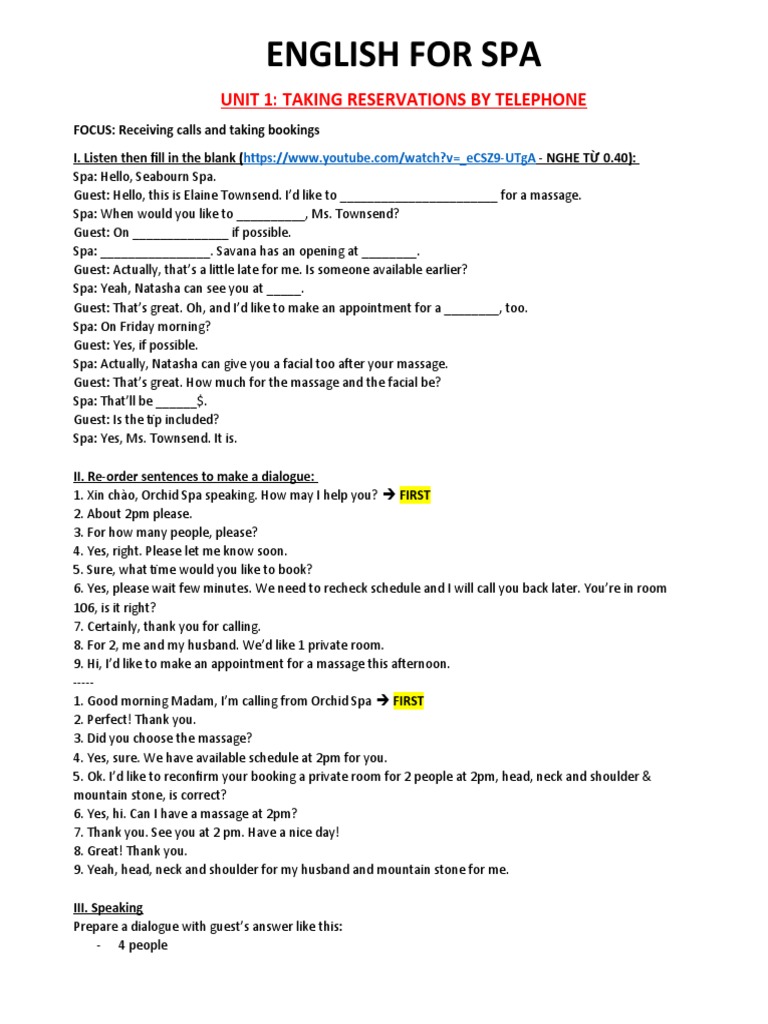 Homework - Spa - Lesson 1 | PDF