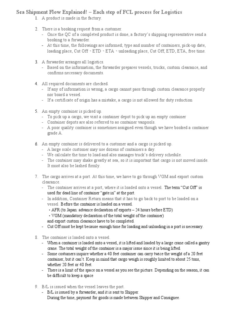 Sea Shipment Flow Explained | PDF | Cargo | Port