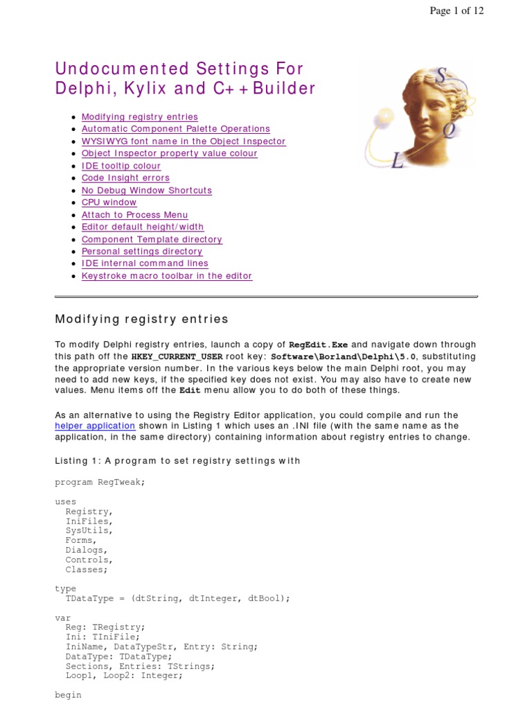 Undocumented Settings For Delphi, Kylix and C++Builder | PDF | Windows Registry | Source Code