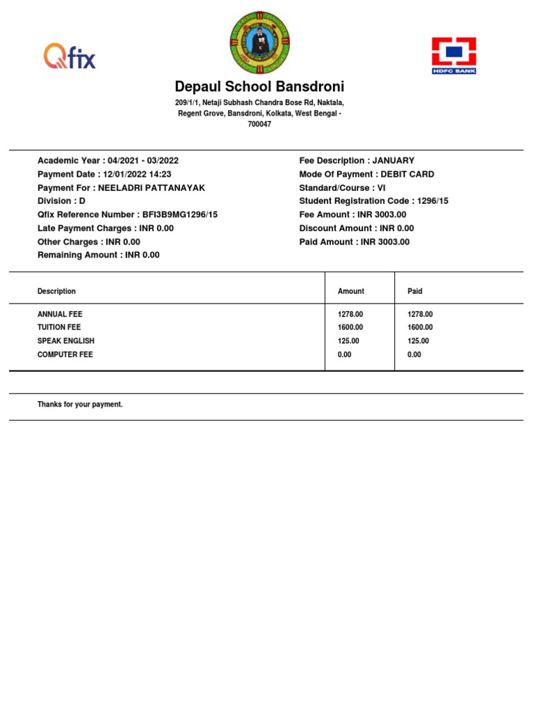 Qfix Payment Receipt January | PDF