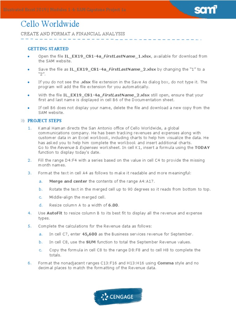 Illustrated Excel 2019 | Modules 1-4: SAM Capstone Project 1a Financial ...