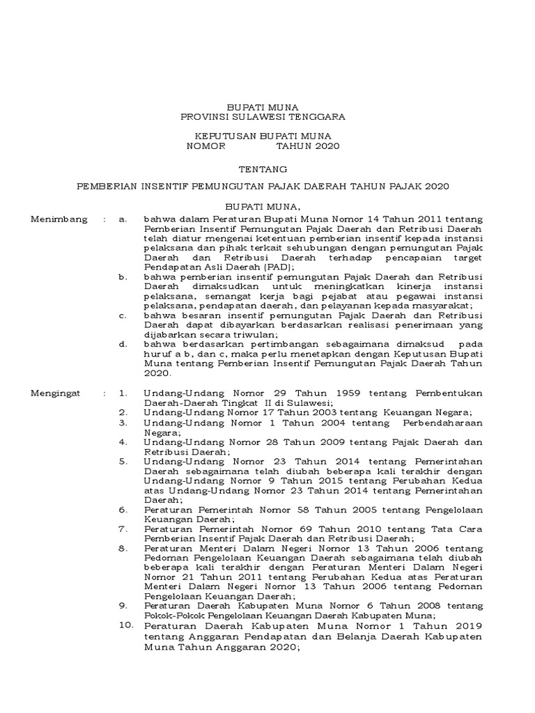 SK Pemberian Insentif Pemungutan Pajak Daerah Tahun Pajak 2020 | PDF SK Pemberian Insentif Pemungutan Pajak Daerah Tahun Pajak 2020 | PDF
