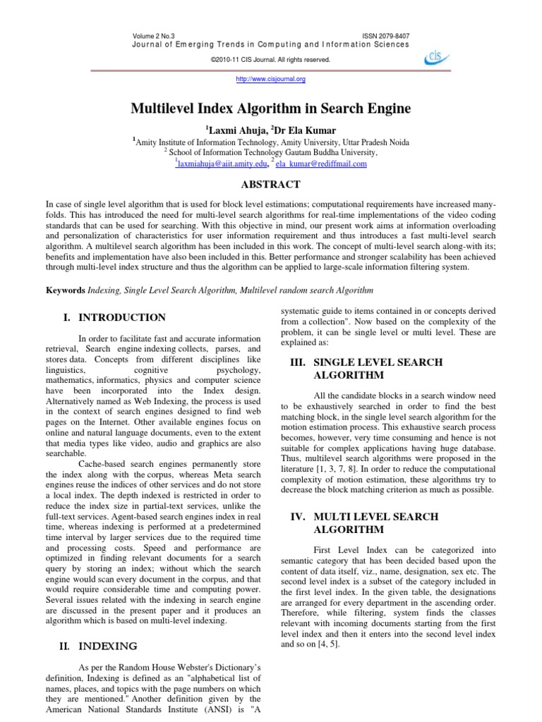 Multilevel Index Algorithm In Search Engine Pdf Search Engine