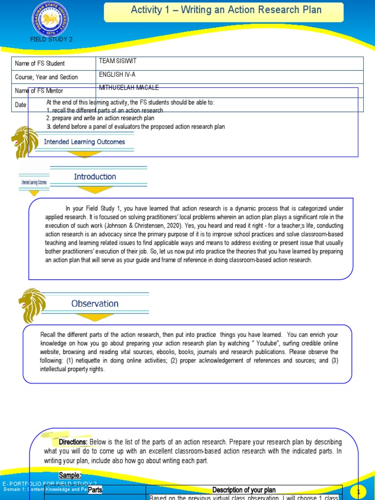 1 FS 2 Activity 1 Writing An Action Research Plan | PDF | Action ...