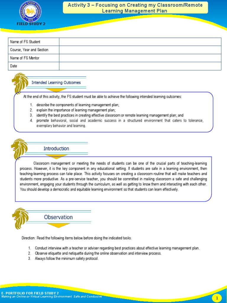 3 FS - 2 - Activity - 3 - Focusing On Creating My C - RLMP Final | PDF | Classroom Management ...