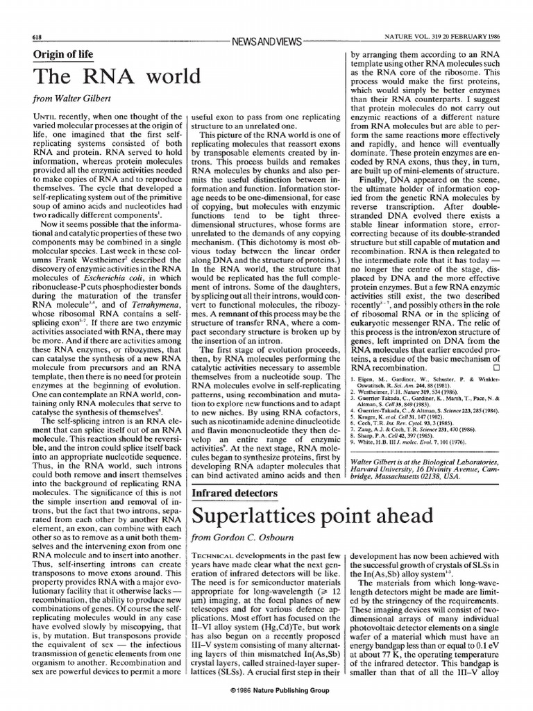 Walter Gilbert RNA World | PDF | Rna | Dna