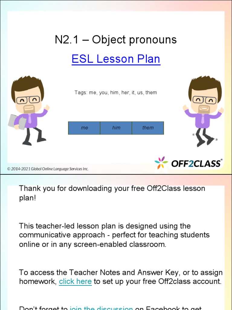 An Introductory ESL Lesson Plan On Object Pronouns | PDF | Lesson Plan ...