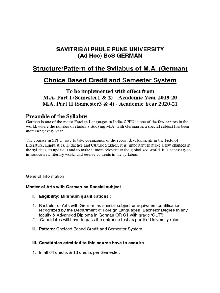 Structure/Pattern of The Syllabus of M.A. (German) Choice Based Credit ...