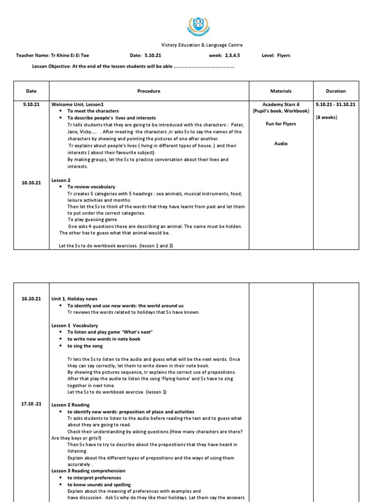 Lesson Plan For Flyers, Edited | PDF | Question | Learning