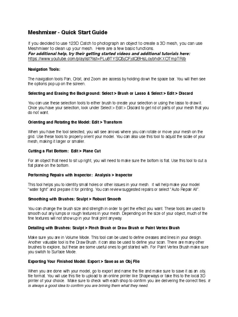 Meshmixer Cheat Sheet | PDF | Computer Graphics