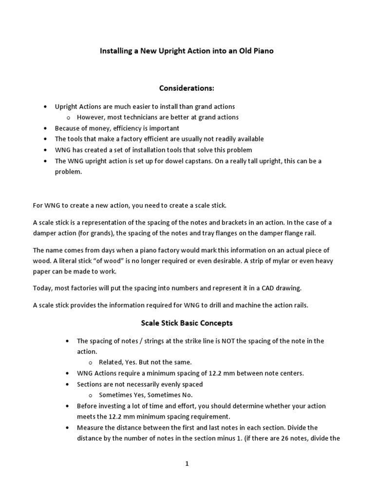 WNG Upright Action Installation Guide | PDF | Piano | Manufactured Goods