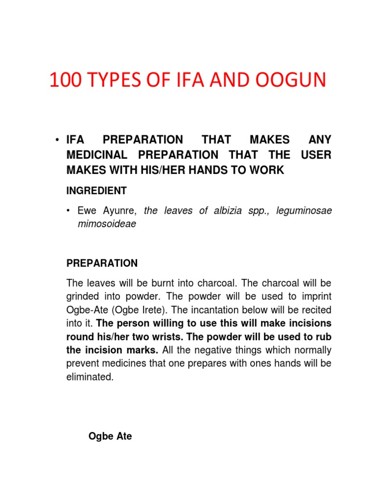 100 Types of IFA and Oogun Preparations for Success, Protection ...