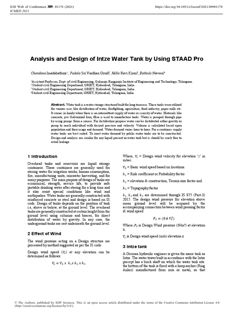 Analysis and Design of Intze Water Tank by Using S | PDF | Beam ...