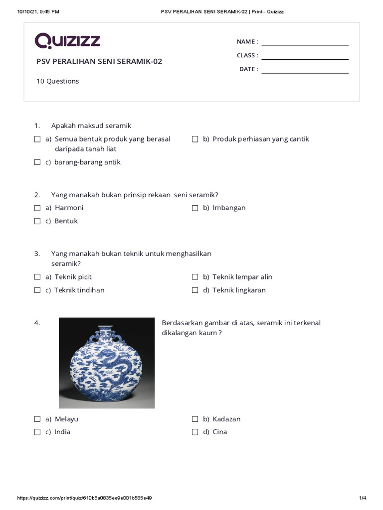 Quiz Seni Seramik: Soal dan Jawaban | PDF