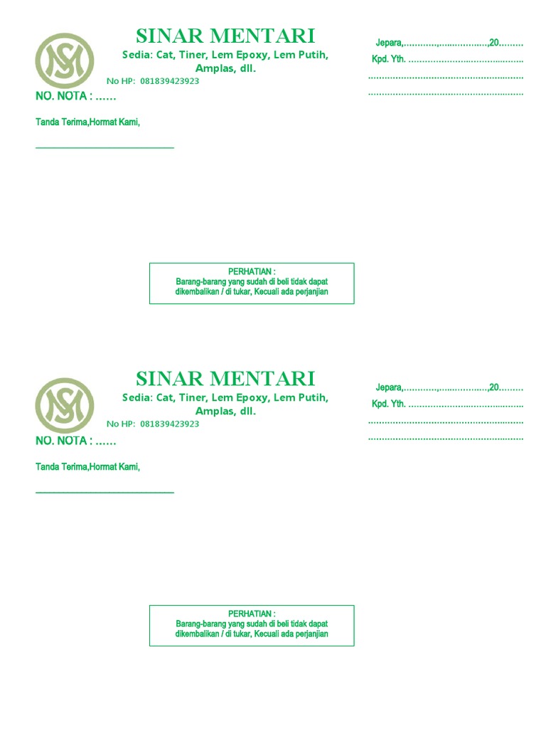 Bagi 06 Contoh Nota Toko Elektronik-1 | PDF