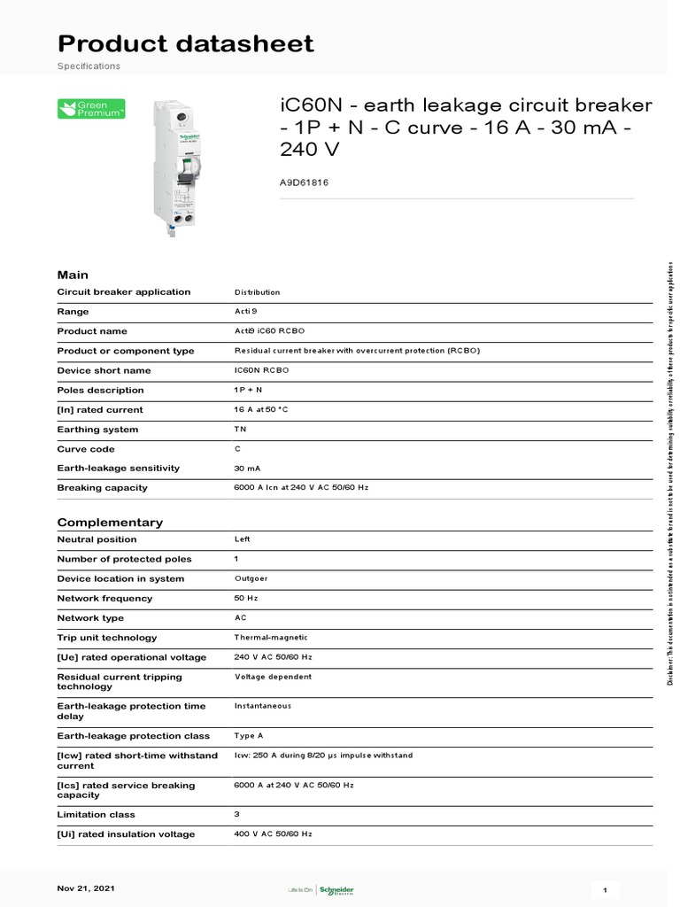 Acti 9 Ic60 RCBO - A9D61816 | PDF | Alternating Current | Electronics