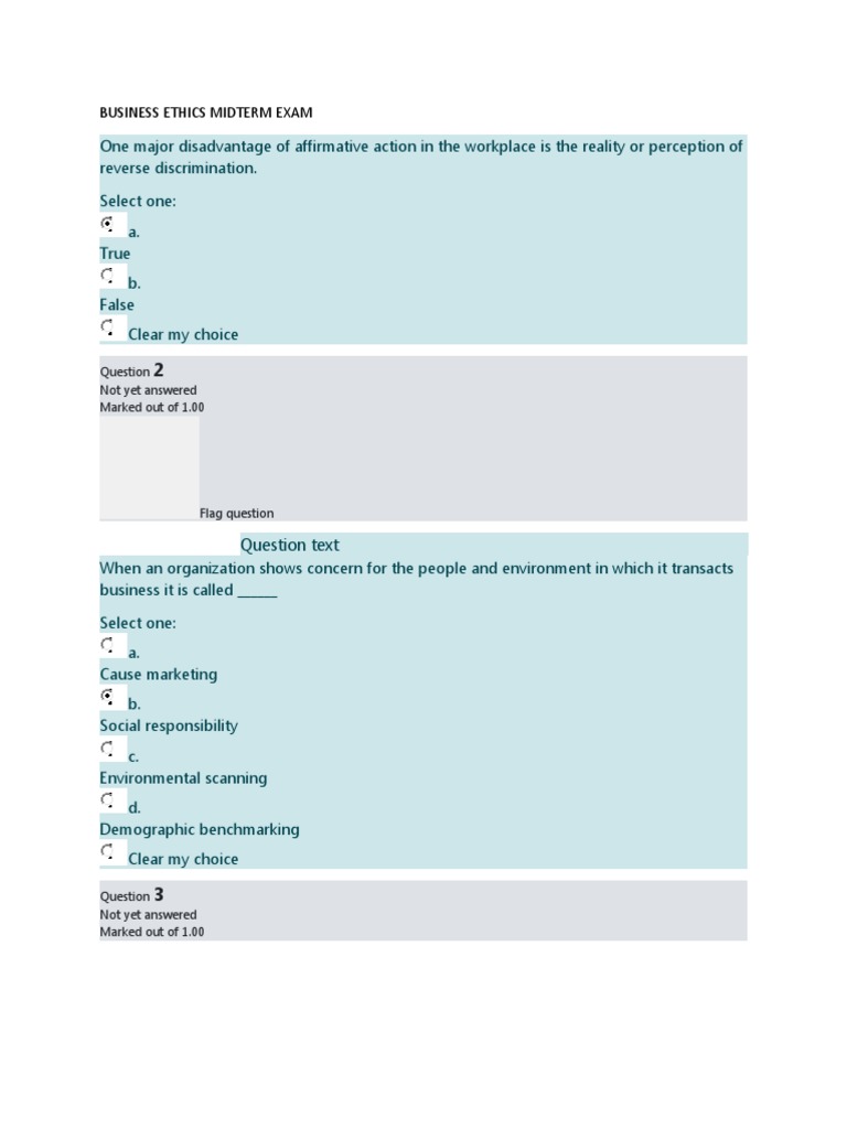 Business Ethics Midterm Exam: Question Text | PDF | Corporate Social ...