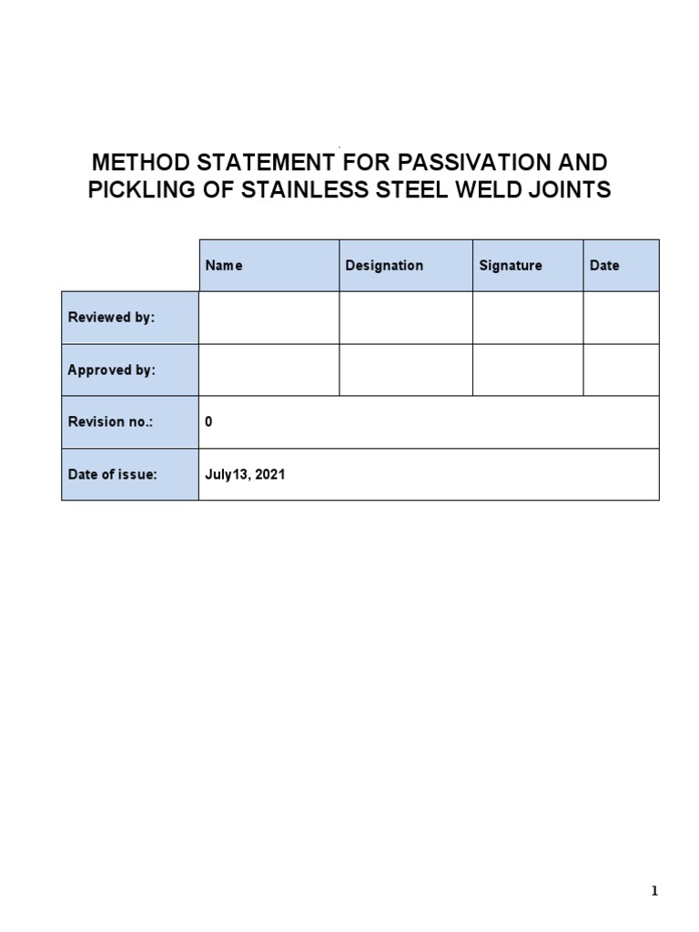 Passivation and Pickling of Stainless Steel Weld Joints Method ...