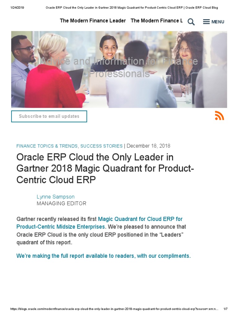 Oracle ERP Cloud The Only Leader in Gartner 2018 Magic Quadrant For ...